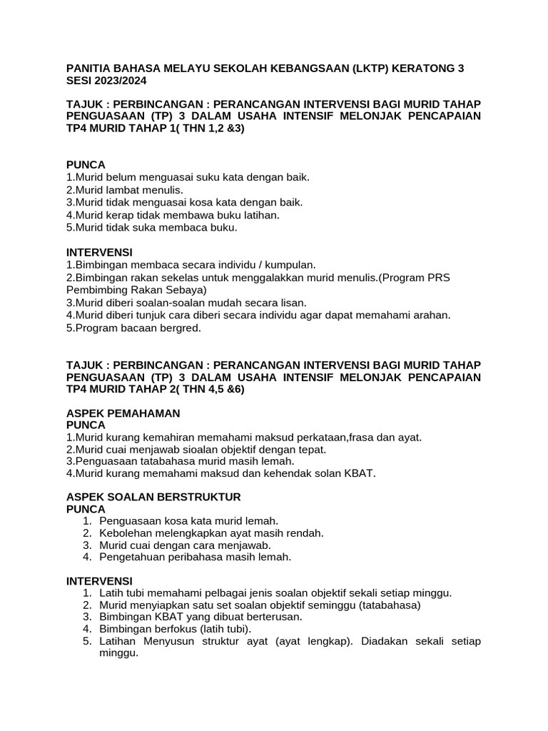 PELAN INTENSIF IMPres | PDF