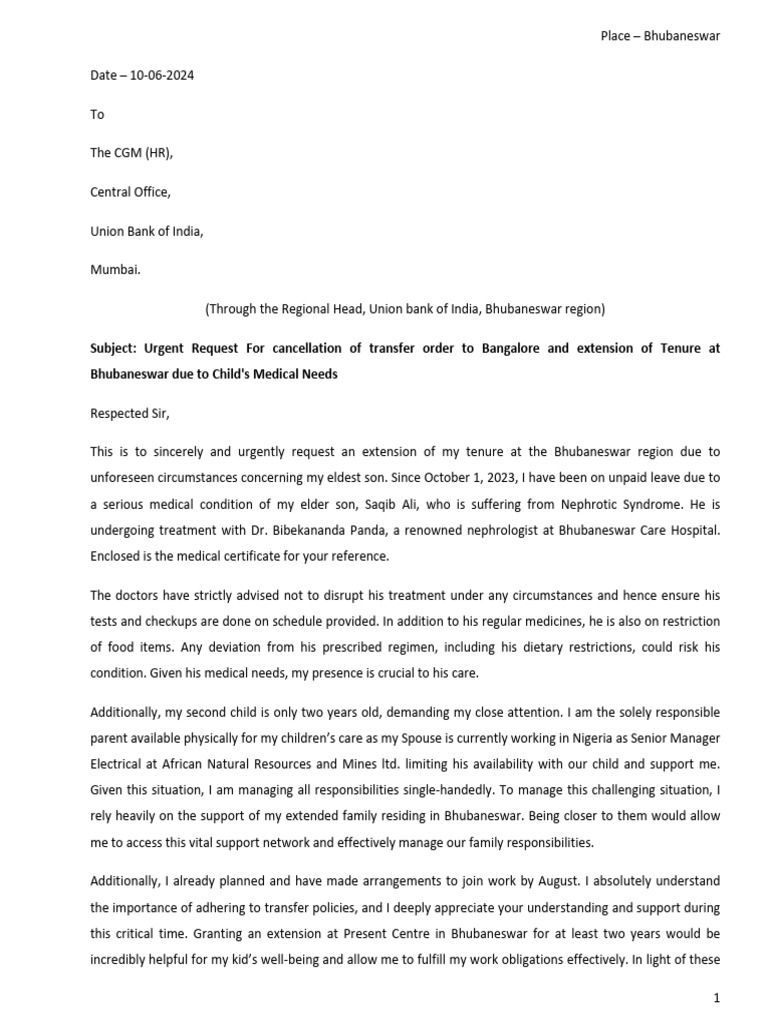 Request to Cancel Transfer for Medical Reasons | PDF | Medicine ...