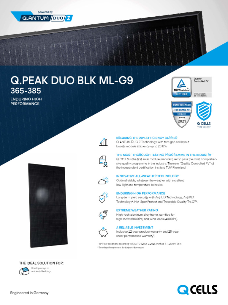 Q.PEAK DUO ML-G9 Efficiency Overview | PDF | Solar Panel | Electrical ...
