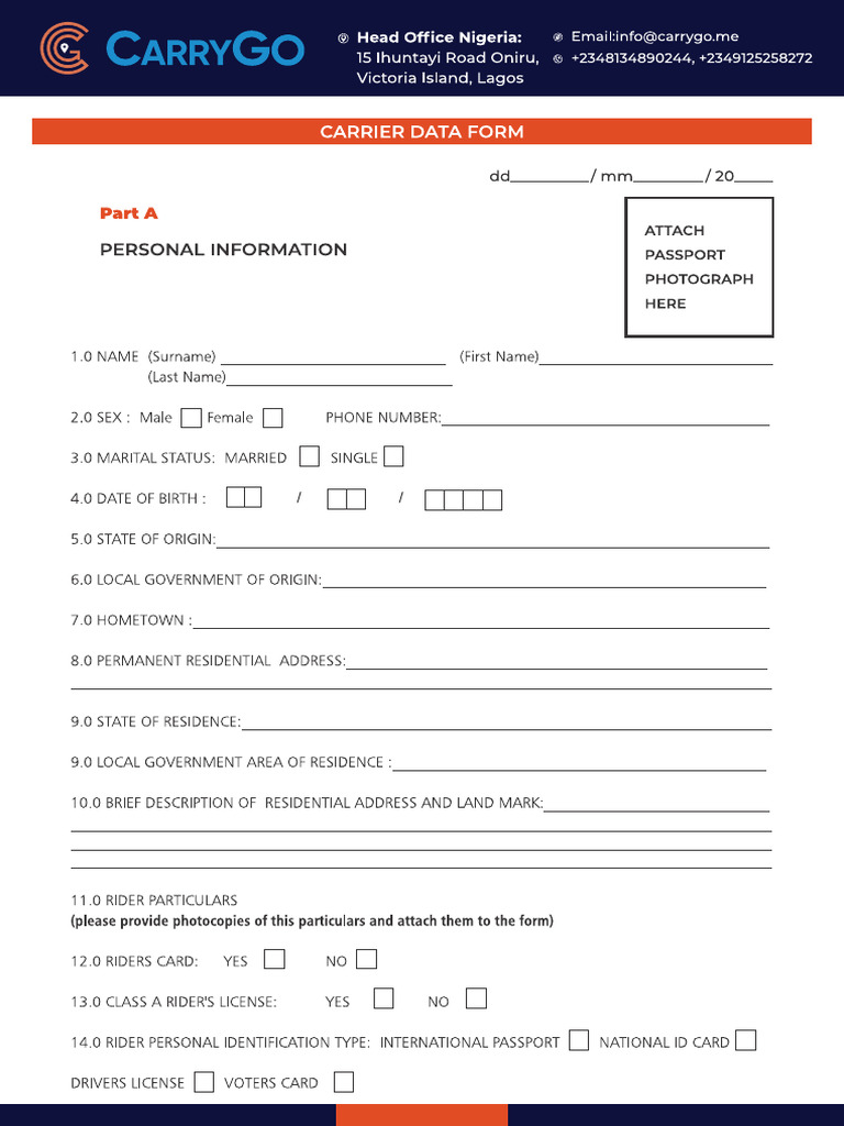 Carrier Data Form-1 | PDF