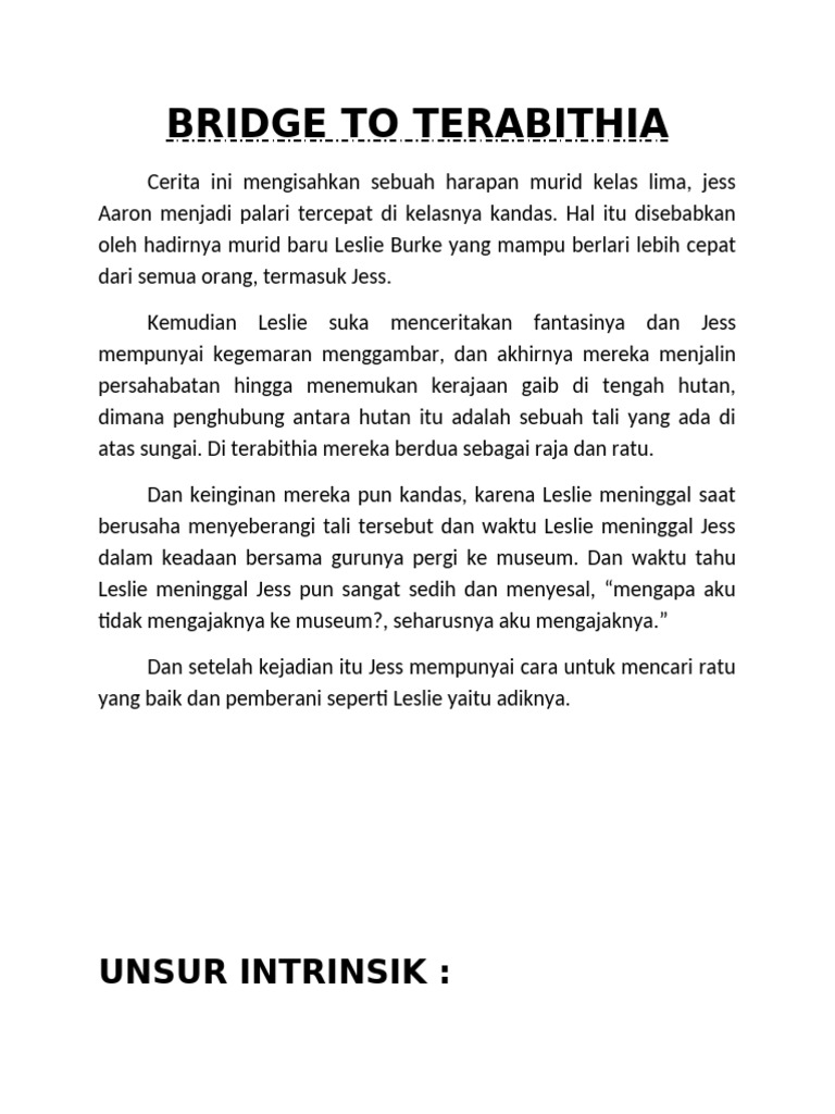 Sinopsis Bridge to Terabithia | PDF
