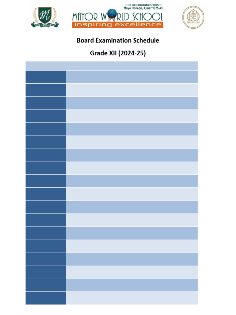 Grade XII Exam Schedule 2024-25 | PDF