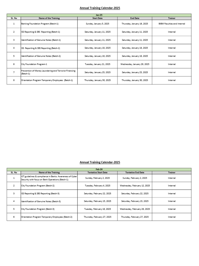 Annual Training Calendar 2025 | PDF | Terrorism Financing