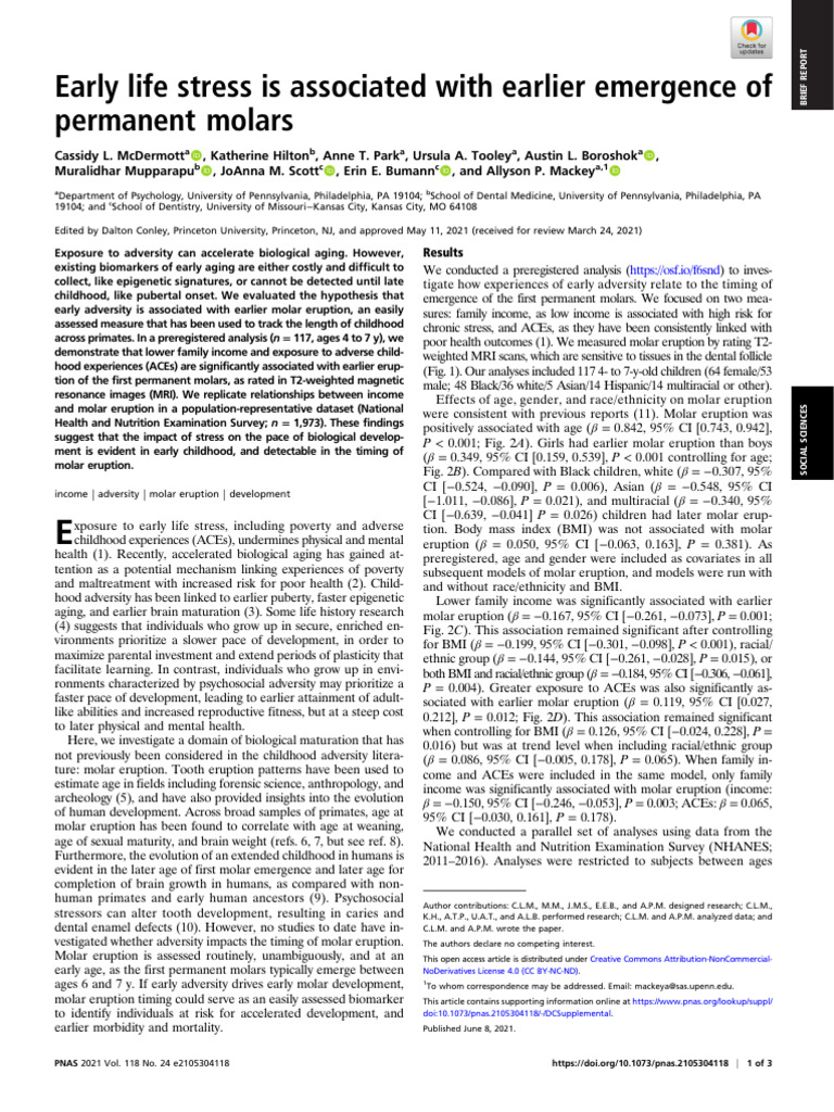 Mcdermott Et Al 2021 Early Life Stress Is Associated With Earlier ...