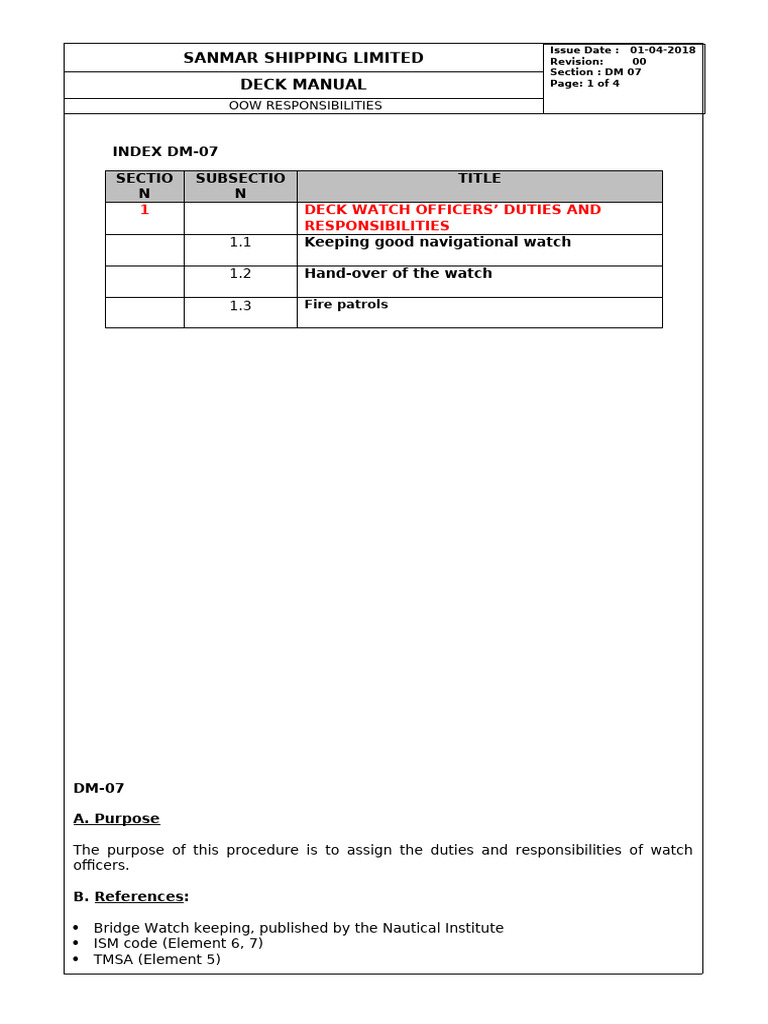 OOW Responsibilities in Deck Manual | PDF | Water Transport | Shipping