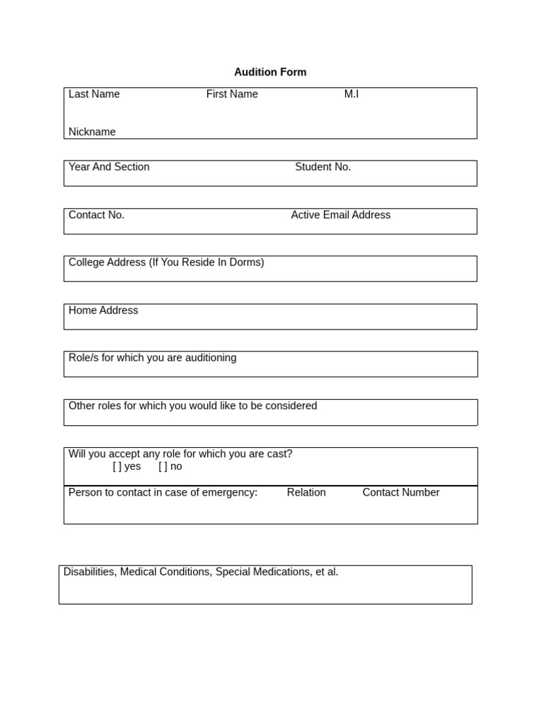 Audition Form | PDF