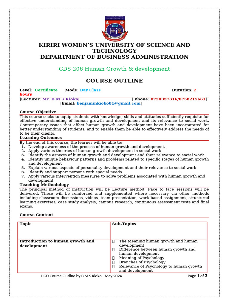 CDS 206 HGD Course Outline | PDF | Learning | Social Work