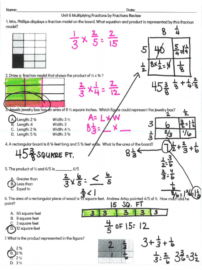 (ANSWER KEY) For Unit 6 Multiplying Fractions by Fractions Quiz | PDF