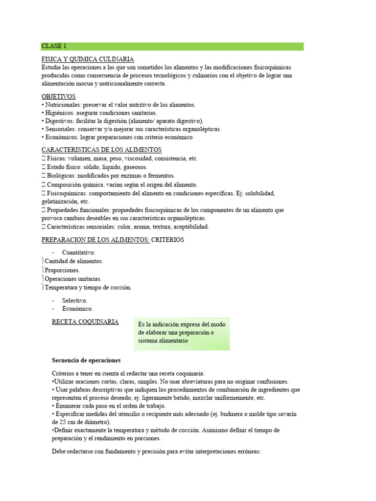 Clases Fis y Quim Culinaria PDF | PDF | Percepción visual | Alimentos