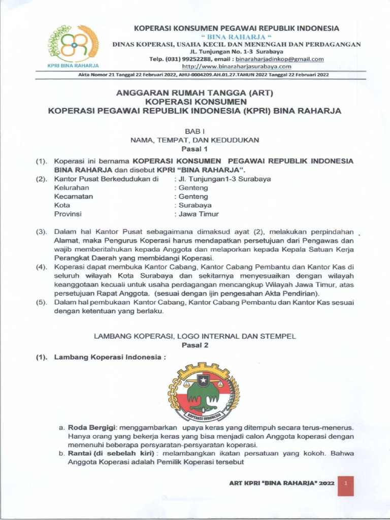 Contoh Adart Koperasi MM | PDF