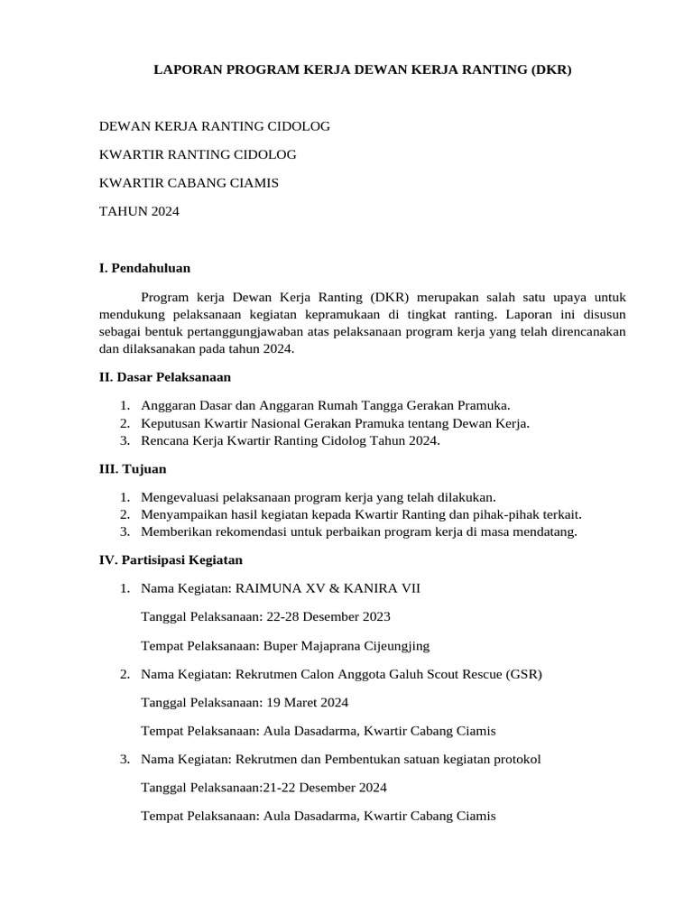 LAPORAN PROGRAM KERJA DEWAN KERJA RANTING | PDF