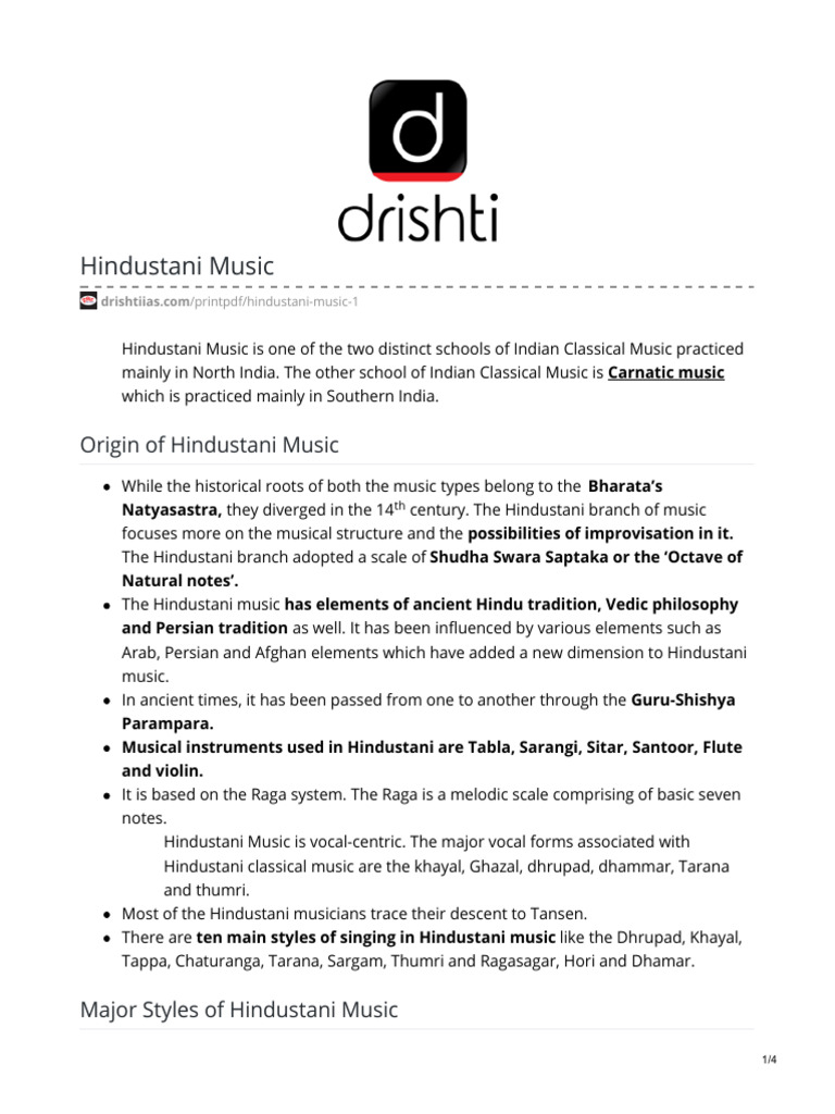 Overview of Hindustani Classical Music | PDF | Classical And Art Music ...