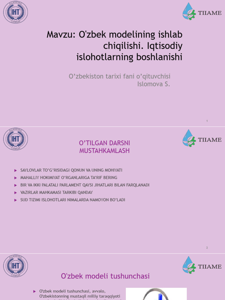 003_O'zbekiston_tarixi_O'zbek_modeli_3_dars_2kurs | PDF