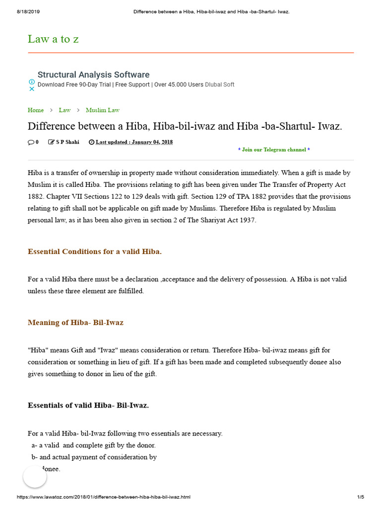 Hiba vs. Hiba-bil-Iwaz Explained | PDF | Common Law | Justice