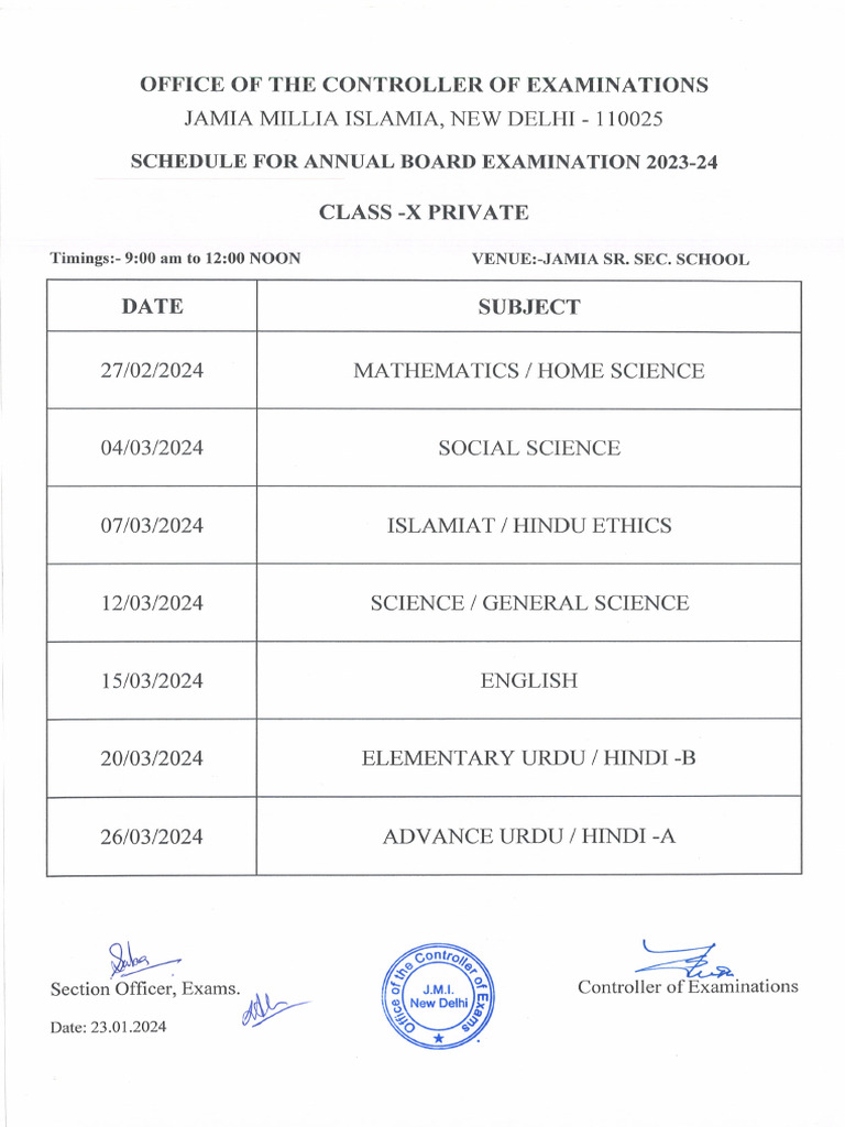 School Date Sheet | PDF