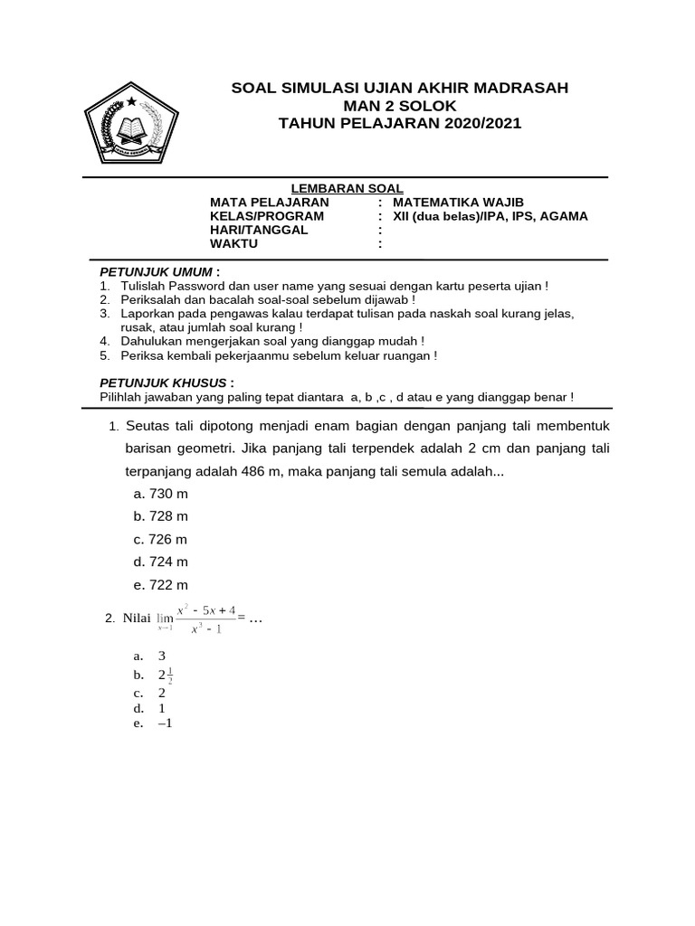 Soal Simulasi Uam | PDF