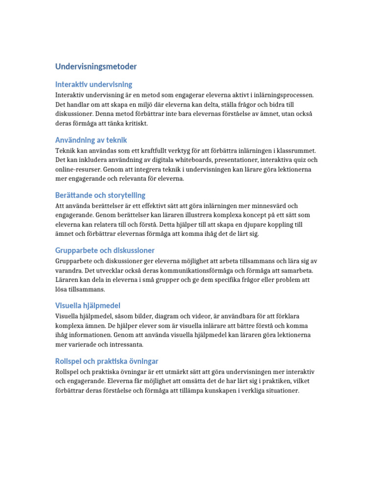 Undervisningsmetoder Detaljerad | PDF