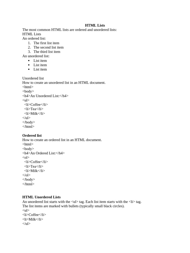 HTML Lists and Tables (4) | PDF | Html Element | Computing