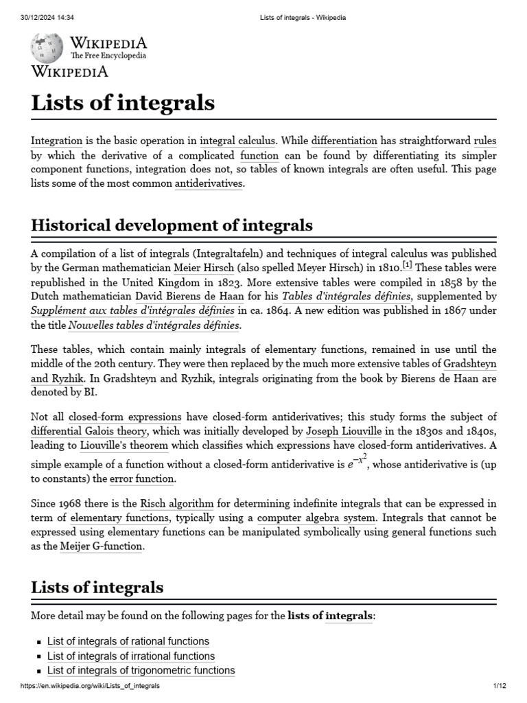 Lists of Integrals - Wikipedia | PDF | Mathematical Concepts ...