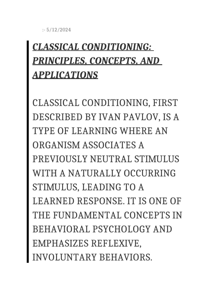 Classical Conditioning Explained: Key Concepts | PDF | Classical ...