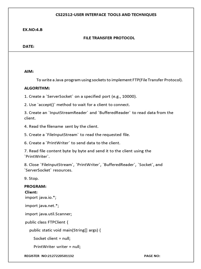 Ex4b | PDF | File Transfer Protocol | Network Socket