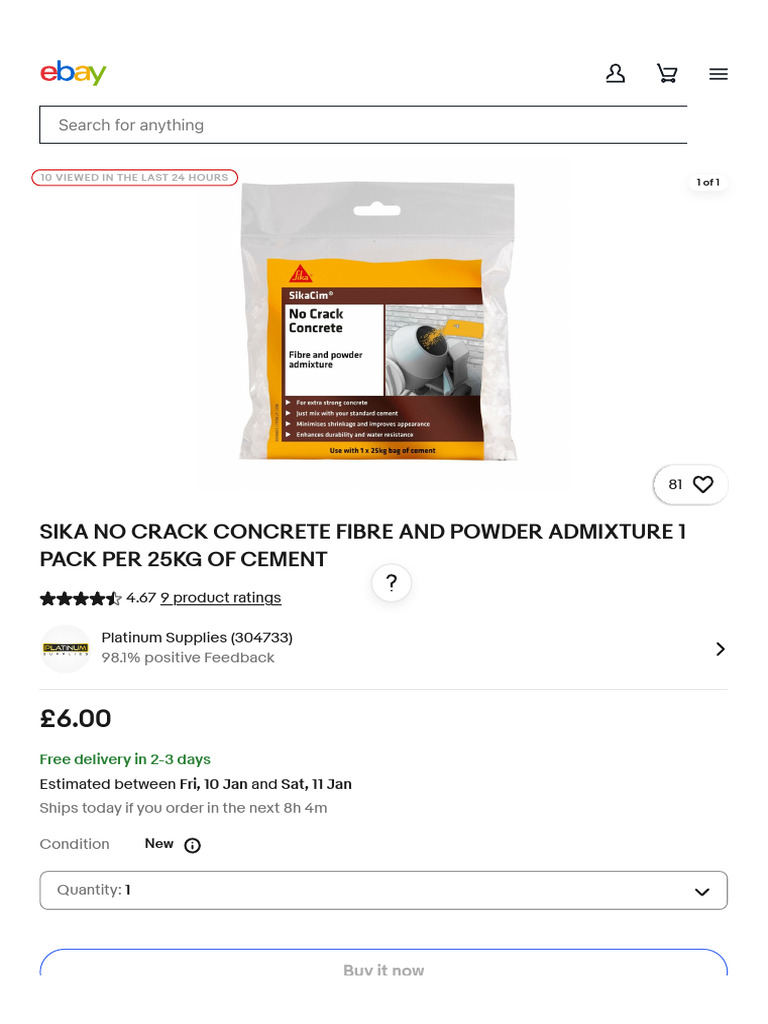 SIKA NO CRACK CONCRETE FIBRE AND POWDER ADMIXTURE 1 PACK PER 25KG OF CEMENT - Eb | PDF ...