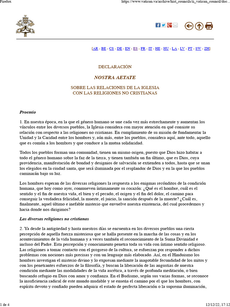 Vat-II Decl 19651028 Nostra-Aetate SP - HTML | PDF | Cristo (título ...
