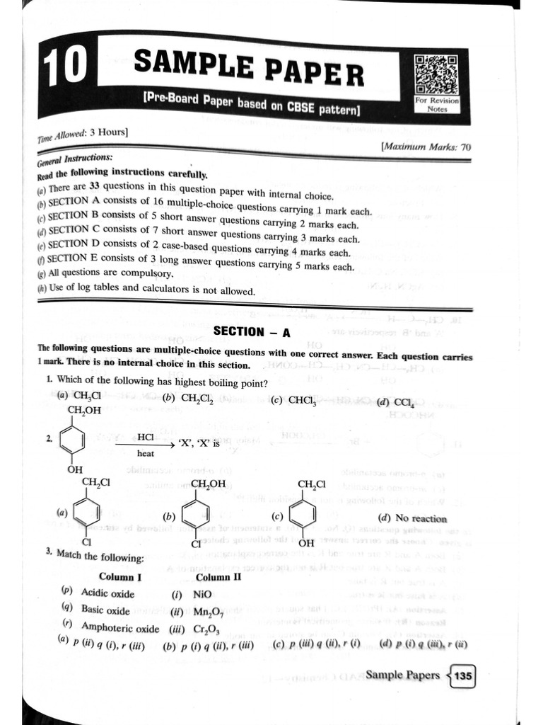 Chemistry Sample Paper 10 | PDF