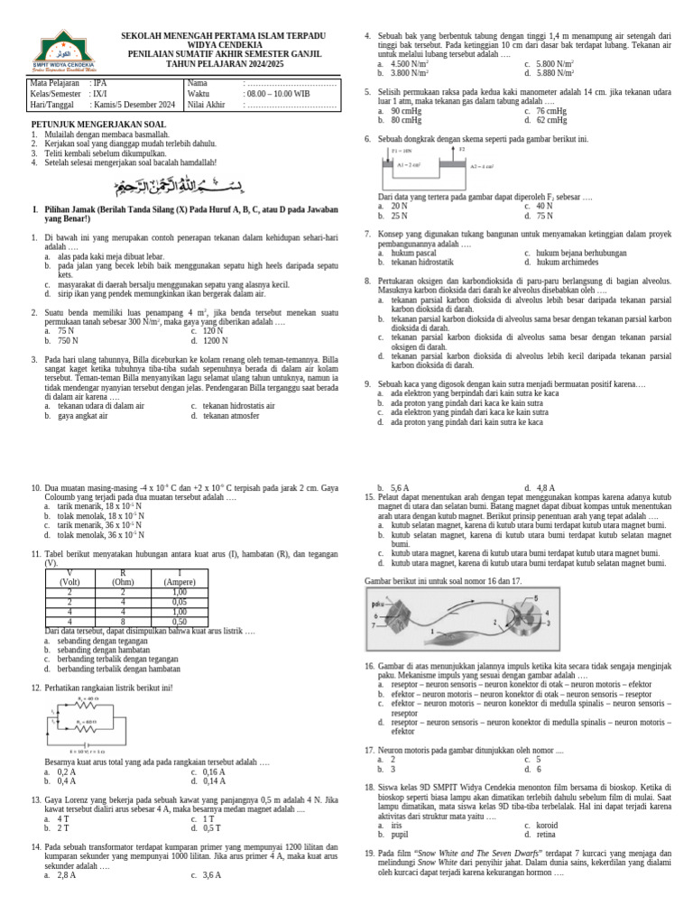 Soal PSAS IPA Kelas 9 2024-2025 | PDF