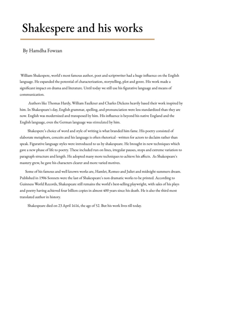 Biography of Shakespere | PDF