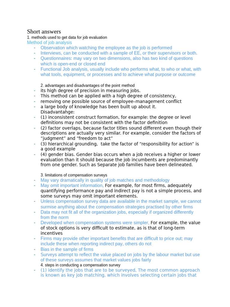 Short Answers For Compensation | PDF | Performance Appraisal | Employment