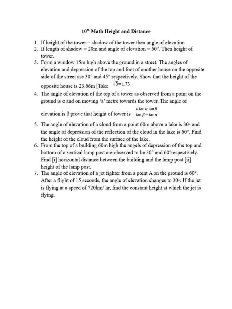 10th Math Height and Distance | PDF