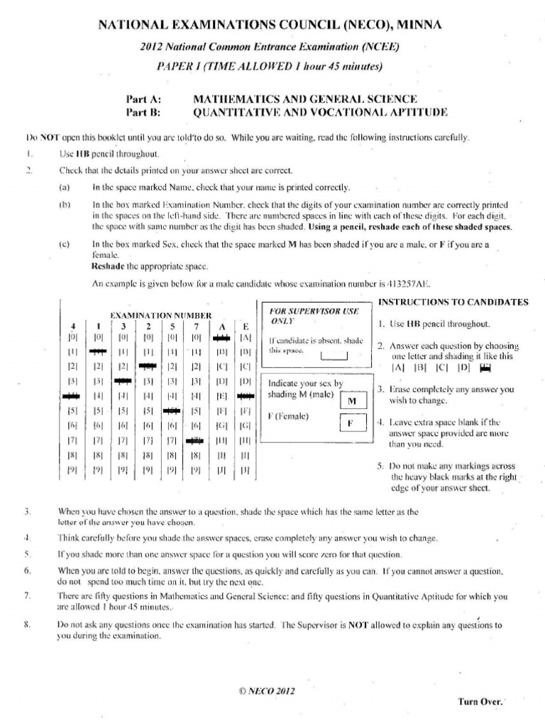 2012 NCEE Paper 1 Question | PDF