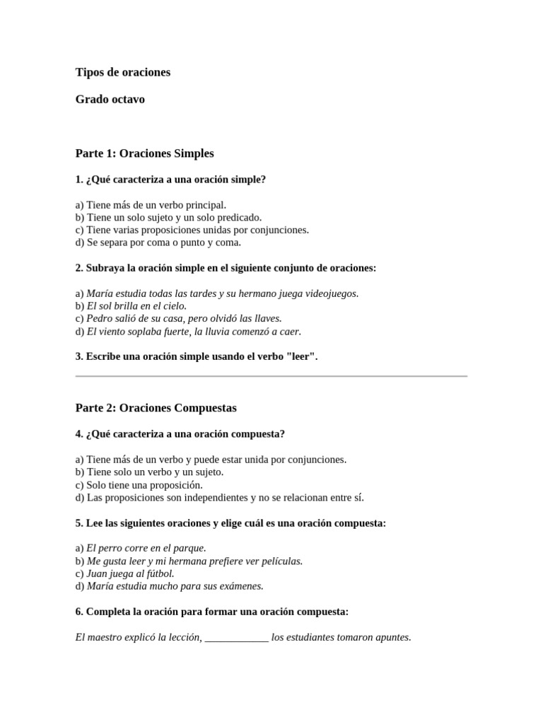 Tipos de oraciones | PDF | Oración (Lingüística) | Unidades Semánticas