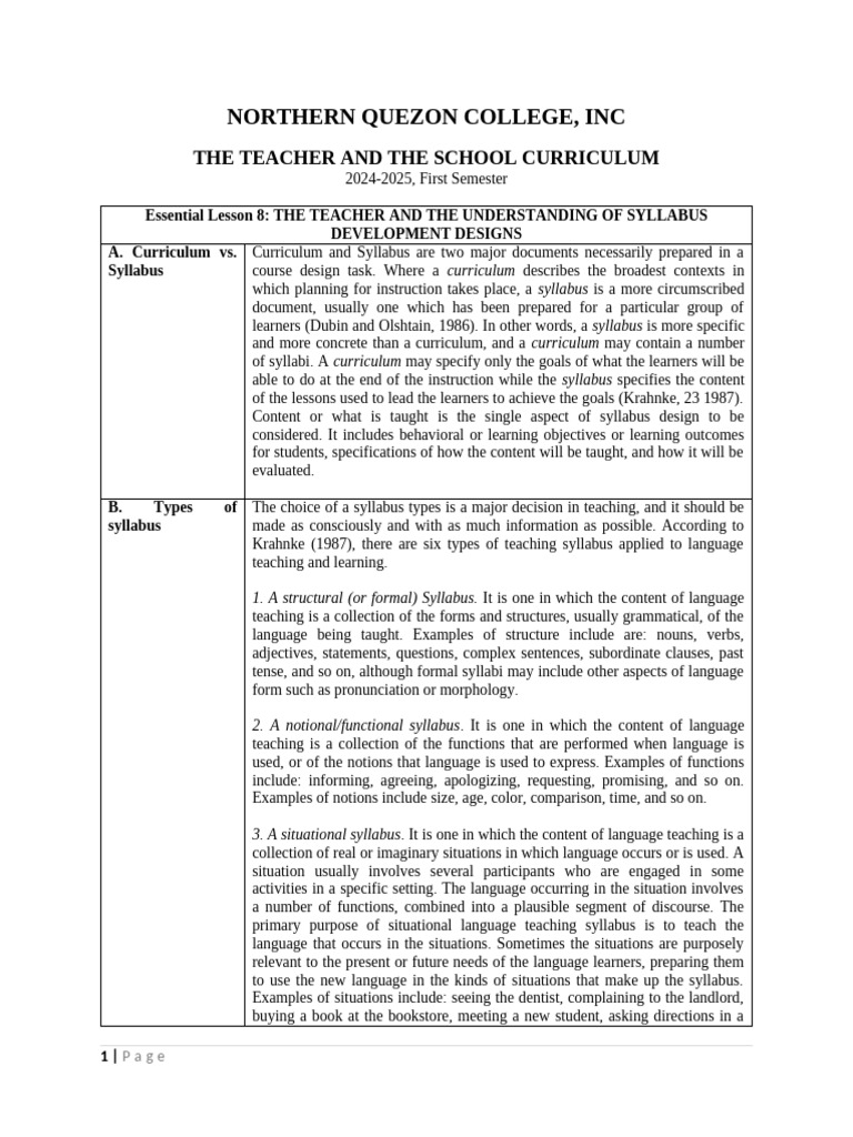 Understanding Syllabus Development in Education | PDF | Curriculum ...
