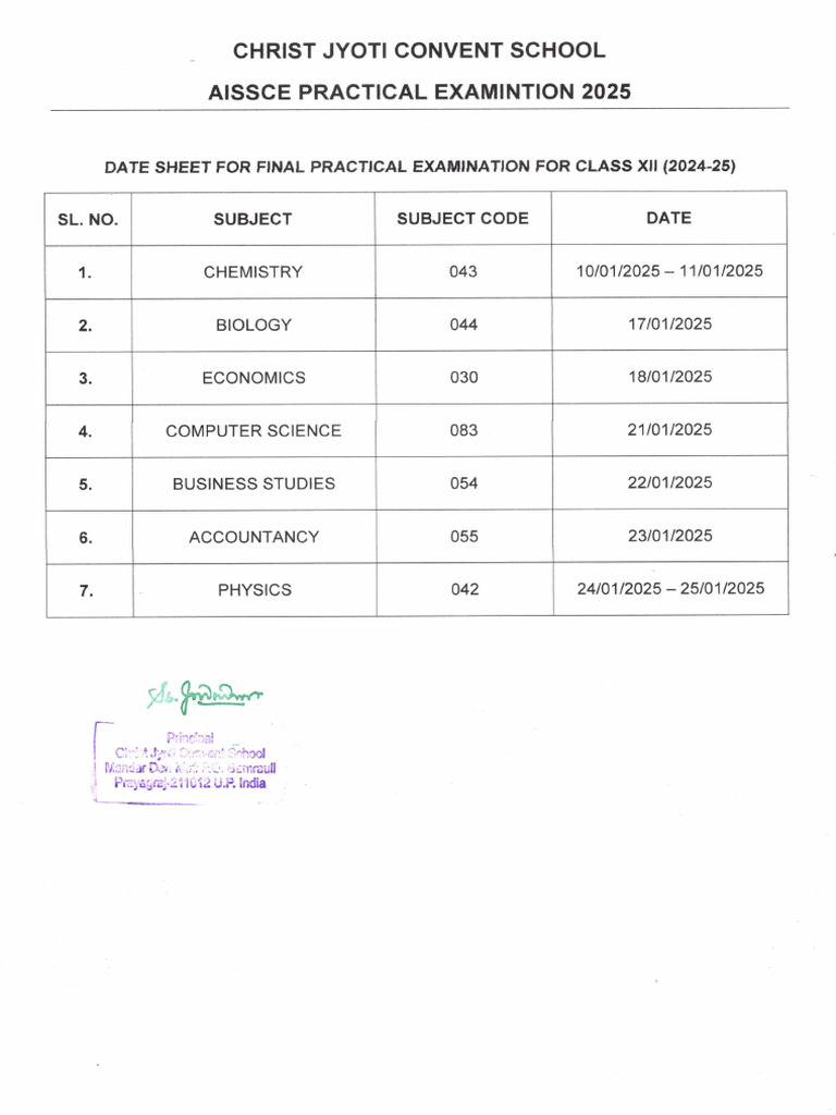 Final Practical-2025-26 (Date Sheet) | PDF