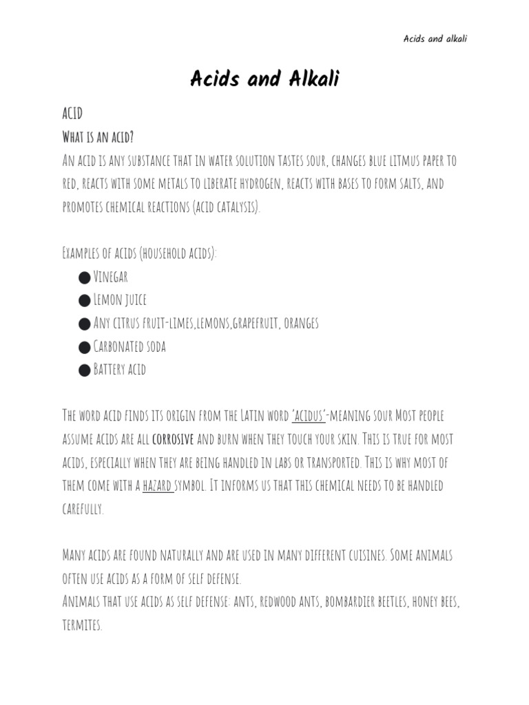 Chemistry Notes - Acids and Alkali | PDF | Acid | Sodium Carbonate