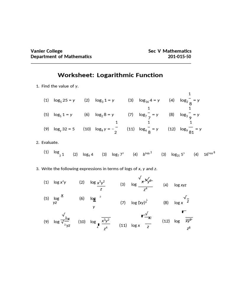 Exercises LogarithmicFunction 3166 | PDF | Logarithm | Functions And Mappings