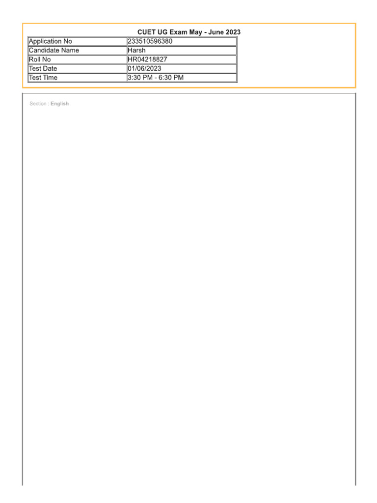 English, Phe, General Test Harsh Dahiya Cuet Response Sheet | PDF