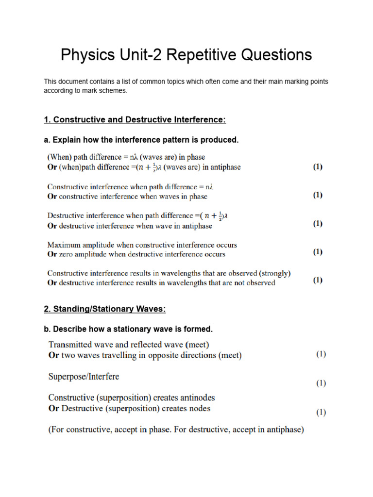 Physics Unit-2 Repetitive Questions | PDF