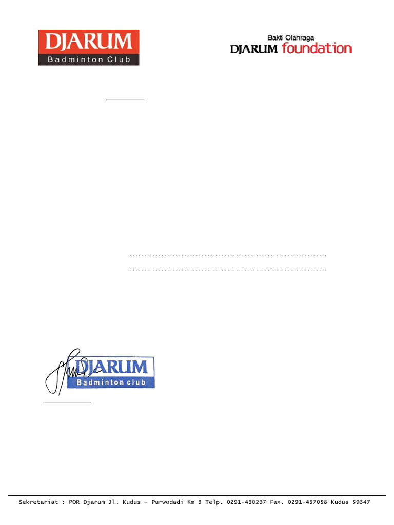 Srt Dispensasi Peserta Audisi Umum PB Djarum 2024 (1) | PDF