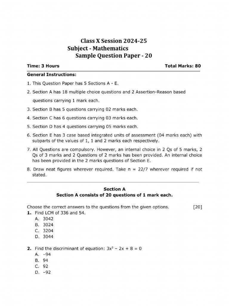 Sample Paper 20 | PDF