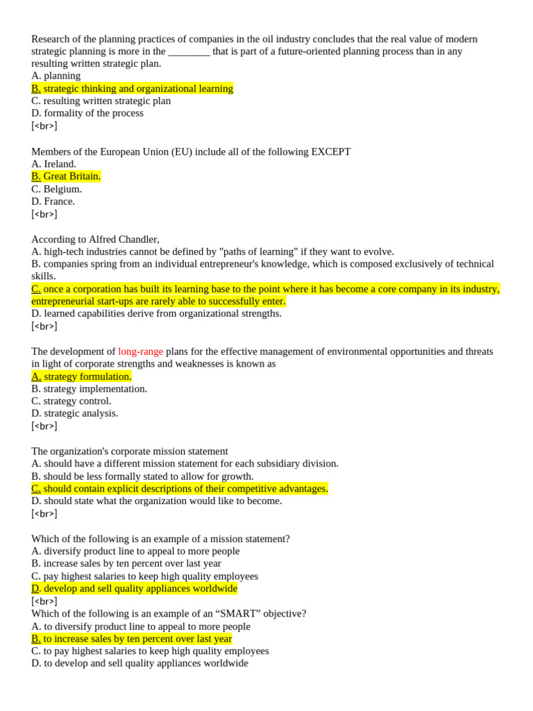 Chapter 1 Basic Concepts of Strategic Management - 14 Câu B Sung | PDF ...