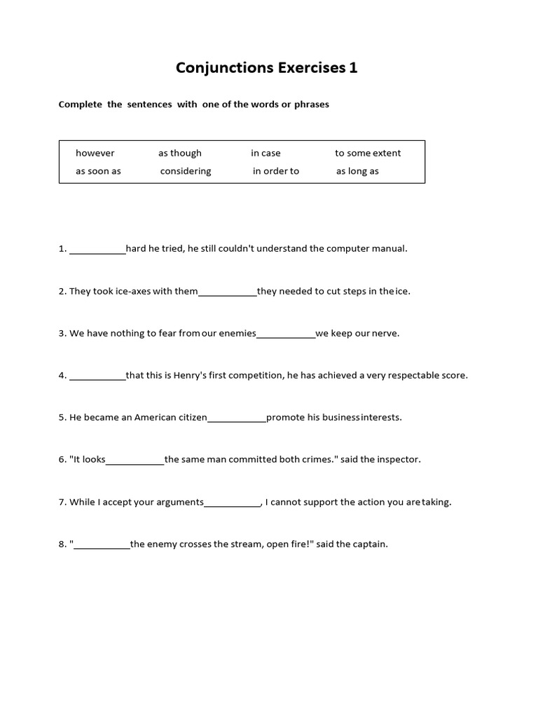 Conjunctions Exercises Af | PDF