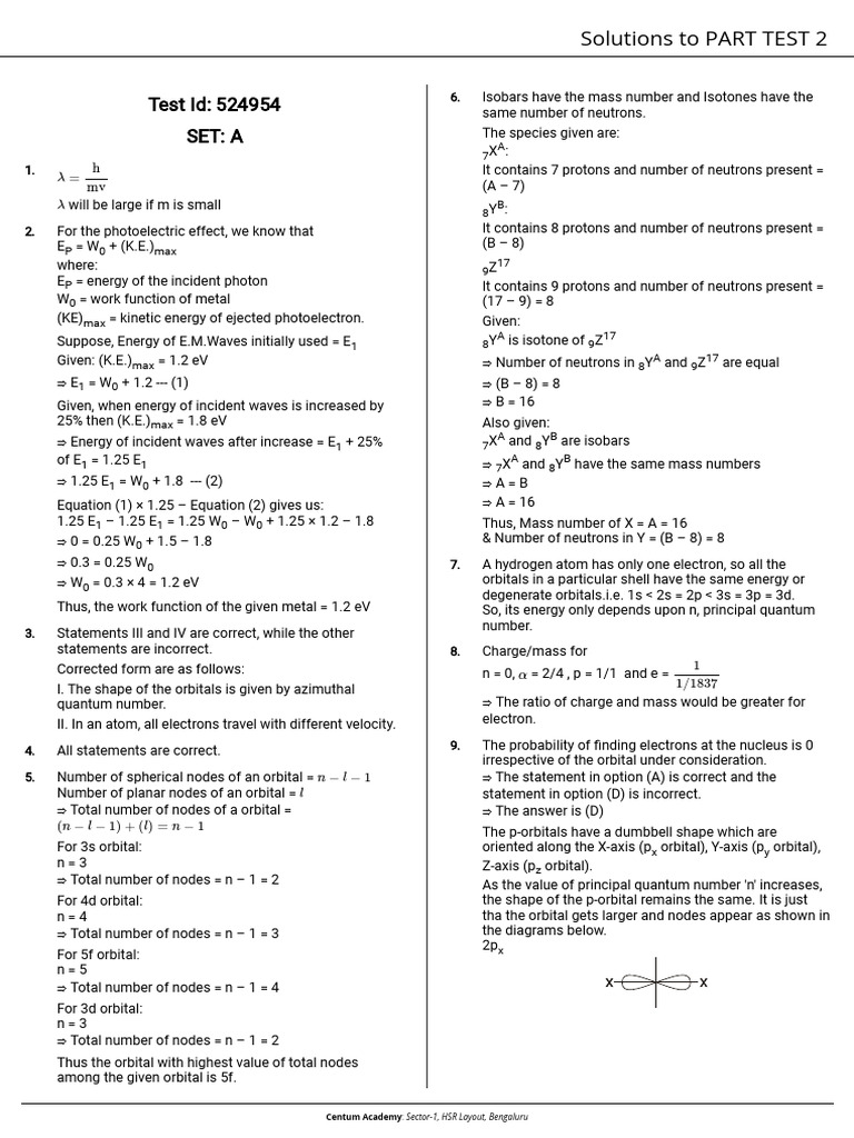 PART - TEST - 2 A Solution 1735528531 | PDF | Photoelectric Effect ...