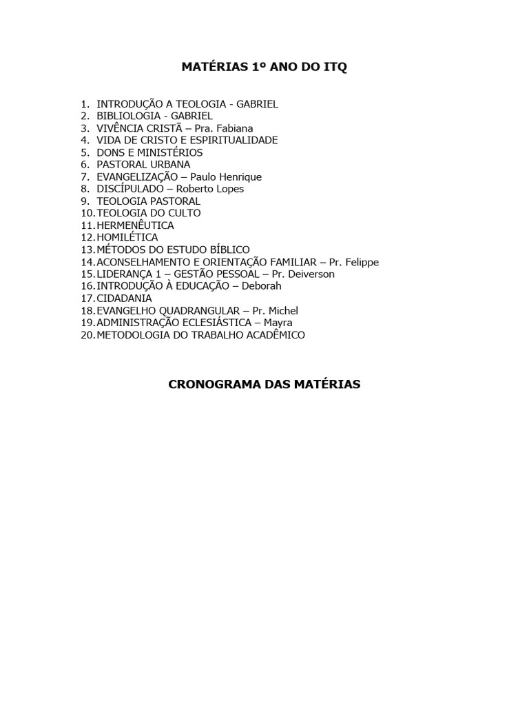 1º Ano Do Itq | PDF