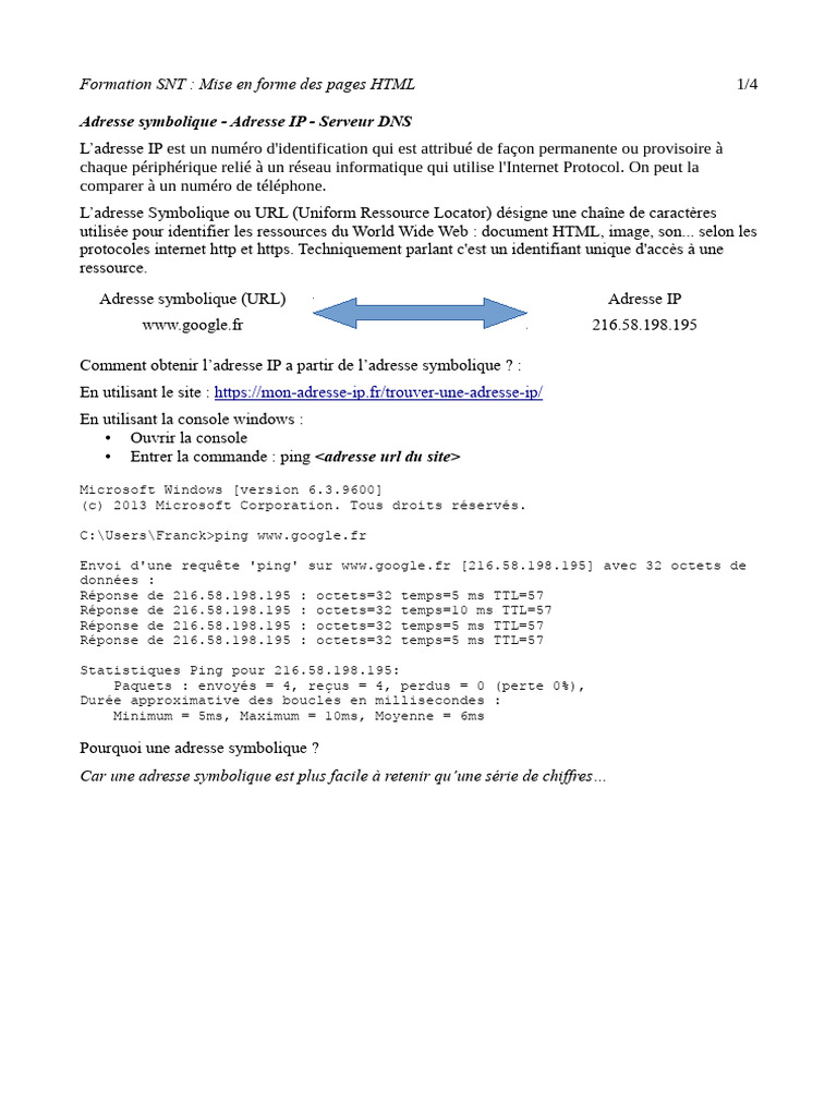 Formation SNT - HTTP -Adresse symbolique | PDF | Internet | Internet et Web