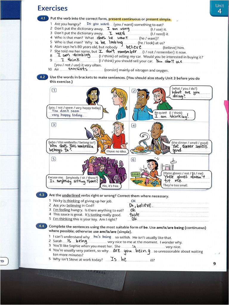 GIU (5th Ed) Present Continuous and Present Simple Exercise | PDF