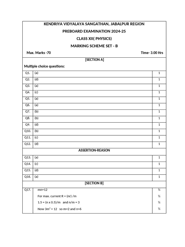 Physics Class Xii Marking Scheme PB Set B 2024 25 | PDF | Rectifier ...