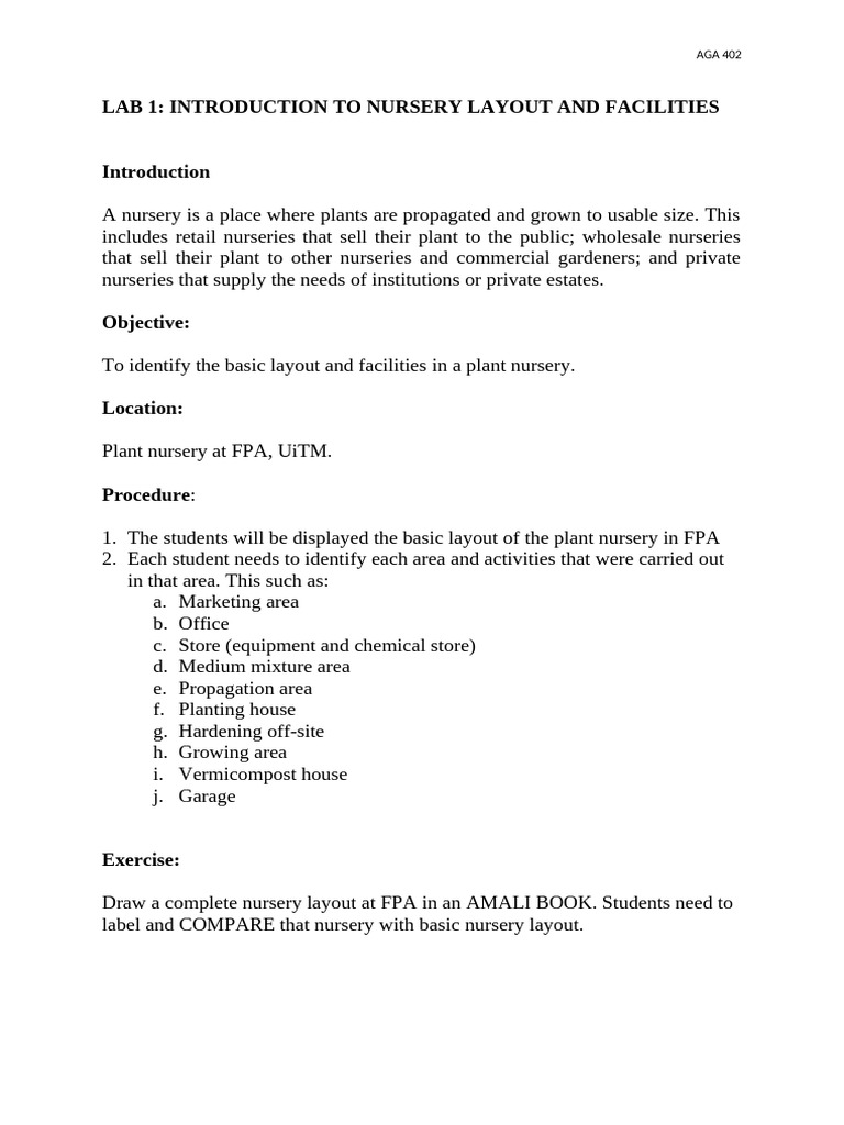 Nursery Layout and Facilities Overview | PDF